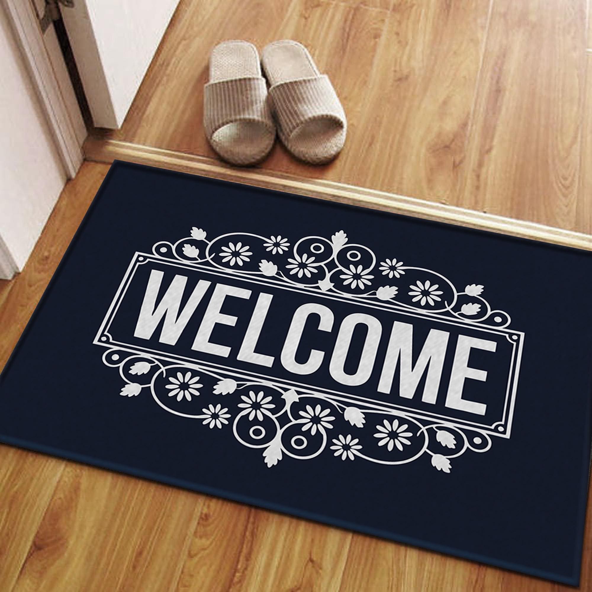 Welcome Door Mat, Indoor and Outdoor Doormat, Floral Entryway Rug ...