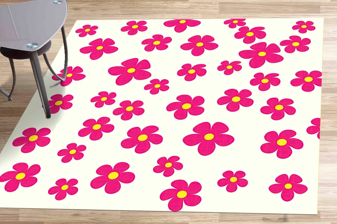 Pink Flowers Rug, Girl Room Rug, Flowers Rug, Botanical Rugs, Customs ...