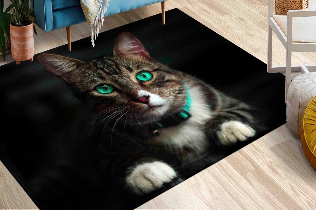 Step Rug, Entry Rug, Large Rug, Non-slip Carpet, Green Eyed Cat Rug ...