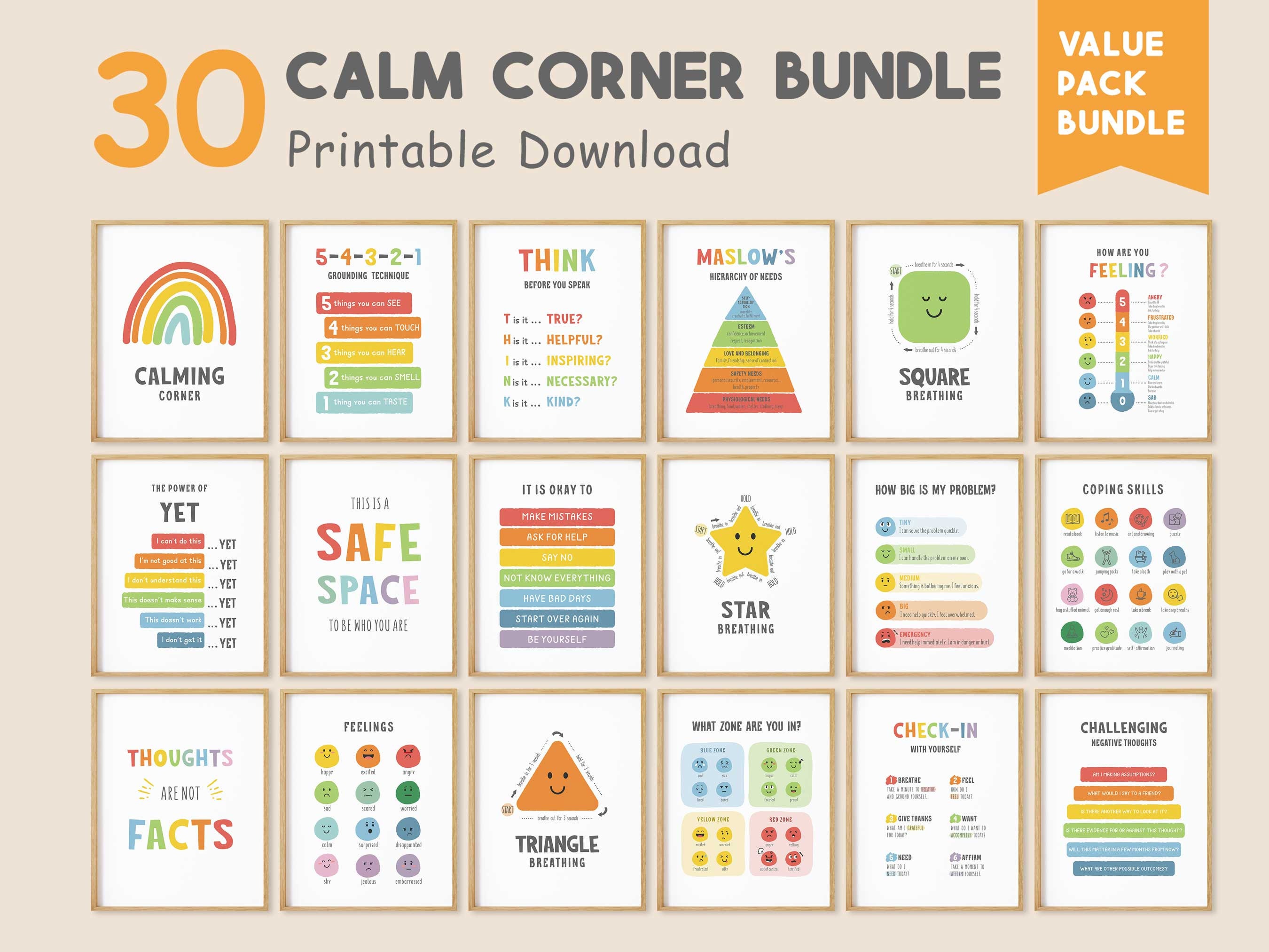 Set of 30 Calming Corner Posters Calm Down Printable - Etsy