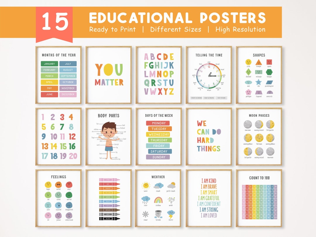 Set of 15 Educational Posters, Montessori Classroom Decor, Homeschool ...