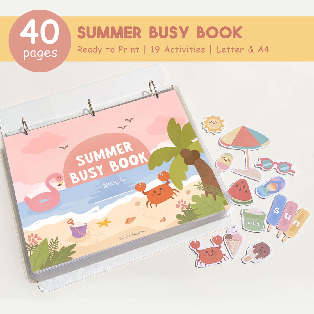 Summer Busy Book Printable, Toddler Learning Binder, Summer Activity ...