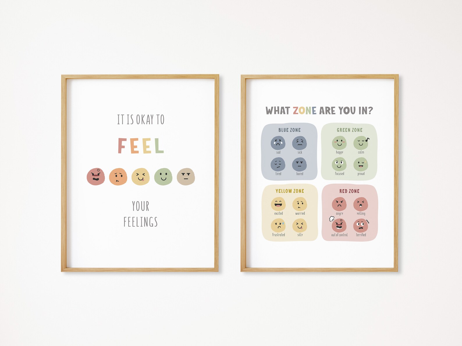 Set of 6 Feelings Poster, Emotions Chart, Montessori Homeschool Decor ...