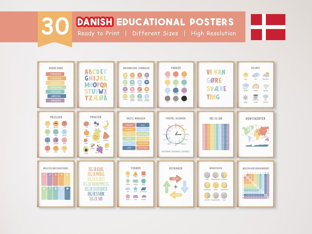 30 Dänisch Lernposter, Dänisch Lernposter, Homeschool, Montessori ...