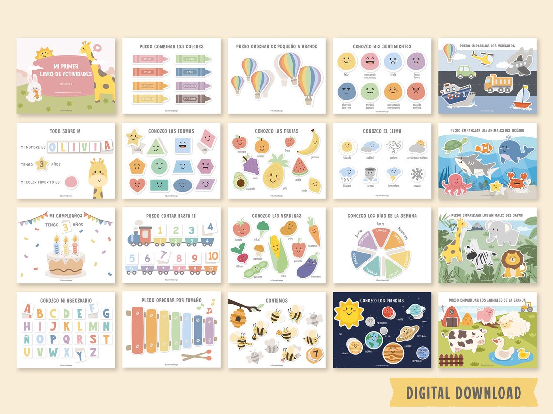 Spanish Toddler Learning Binder, Spanish Busy Book Printable, Preschool ...