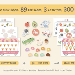 Alphabet Busy Book Printable, Toddler Learning Binder, Beginning Sounds ...