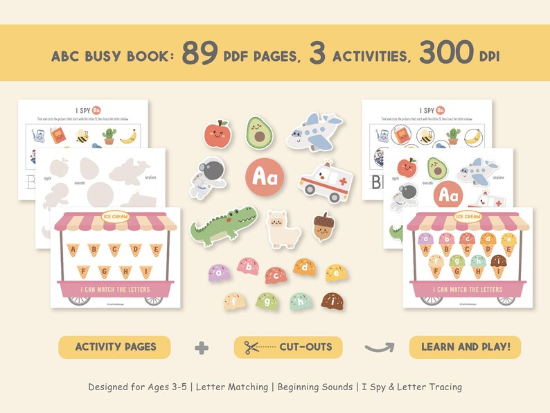 Alphabet Busy Book Printable, Toddler Learning Binder, Beginning Sounds ...