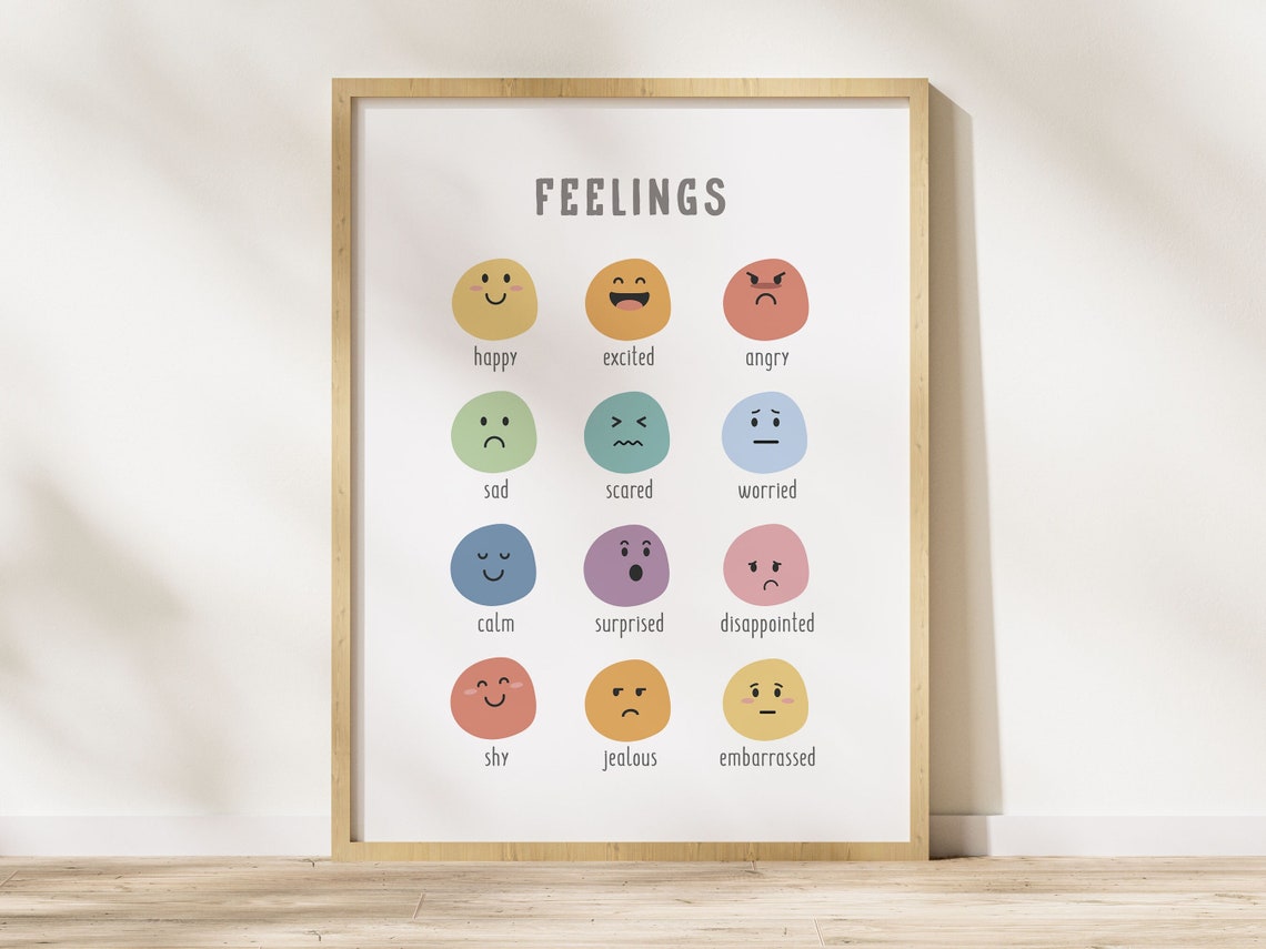 Feelings Chart Poster, Montessori Homeschool Decor, Emotions Chart ...