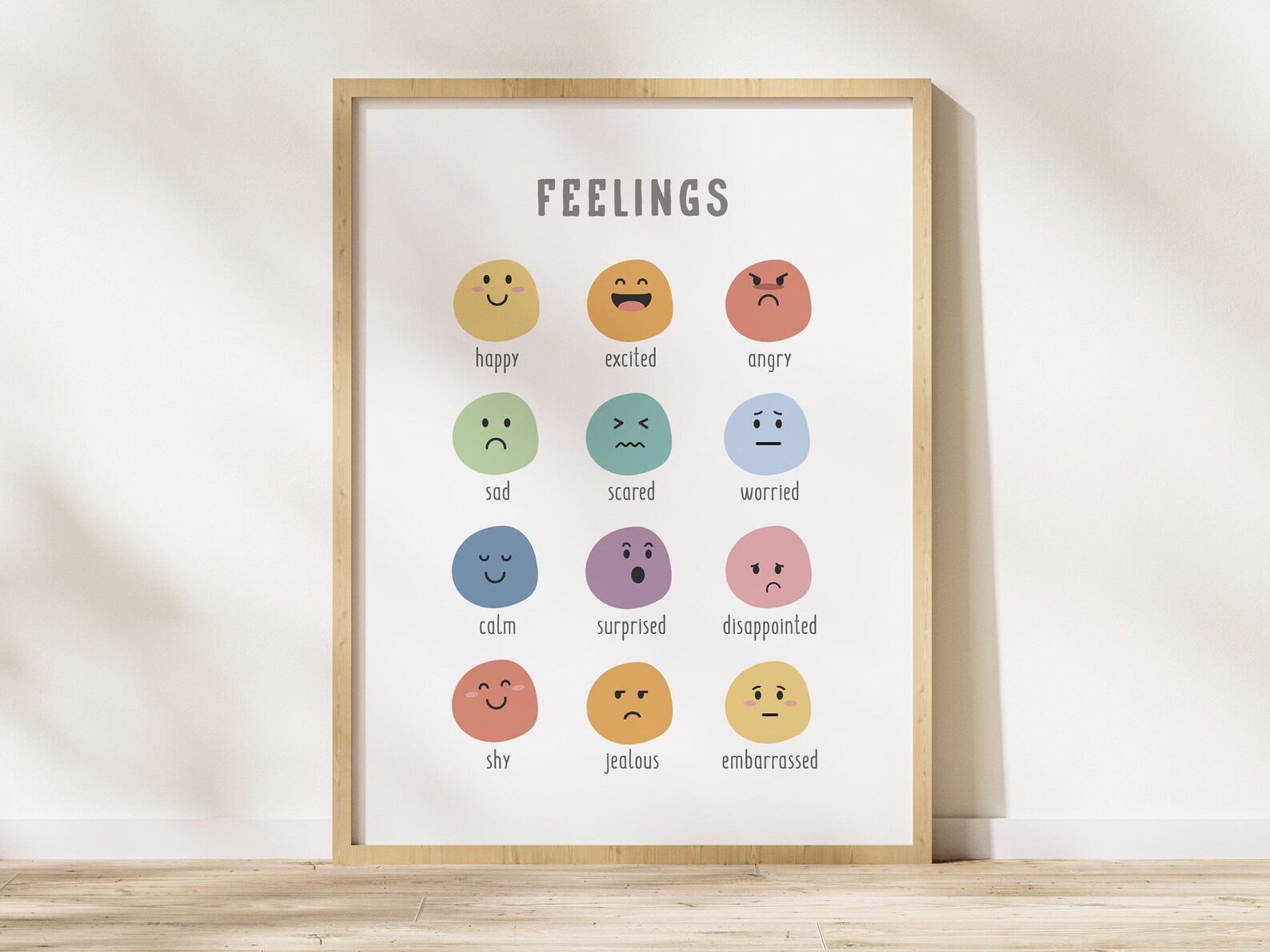 Feelings Chart Poster, Montessori Homeschool Decor, Emotions Chart ...