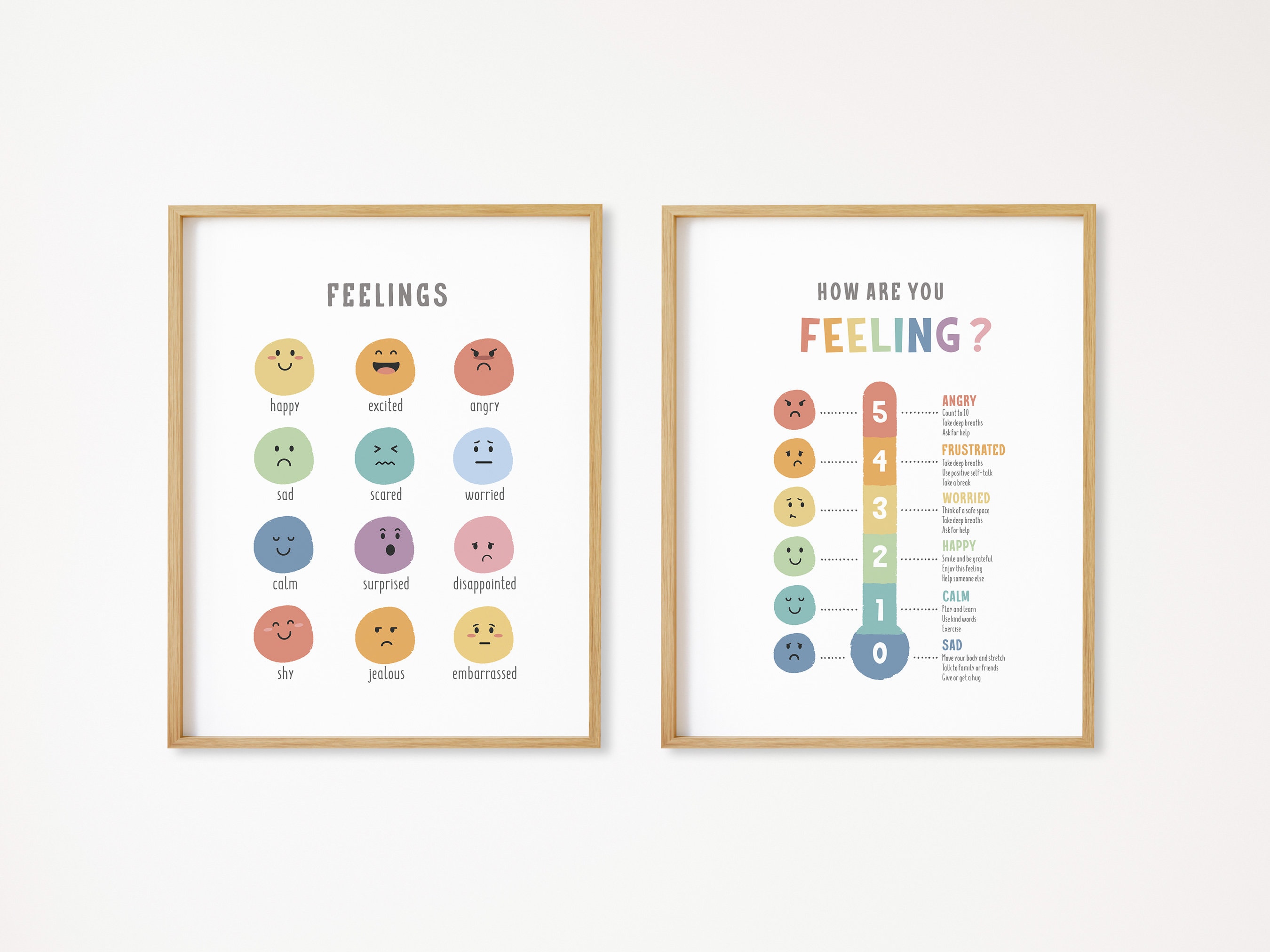 Set of 6 Feelings Poster, Emotions Chart, Montessori Homeschool Decor ...