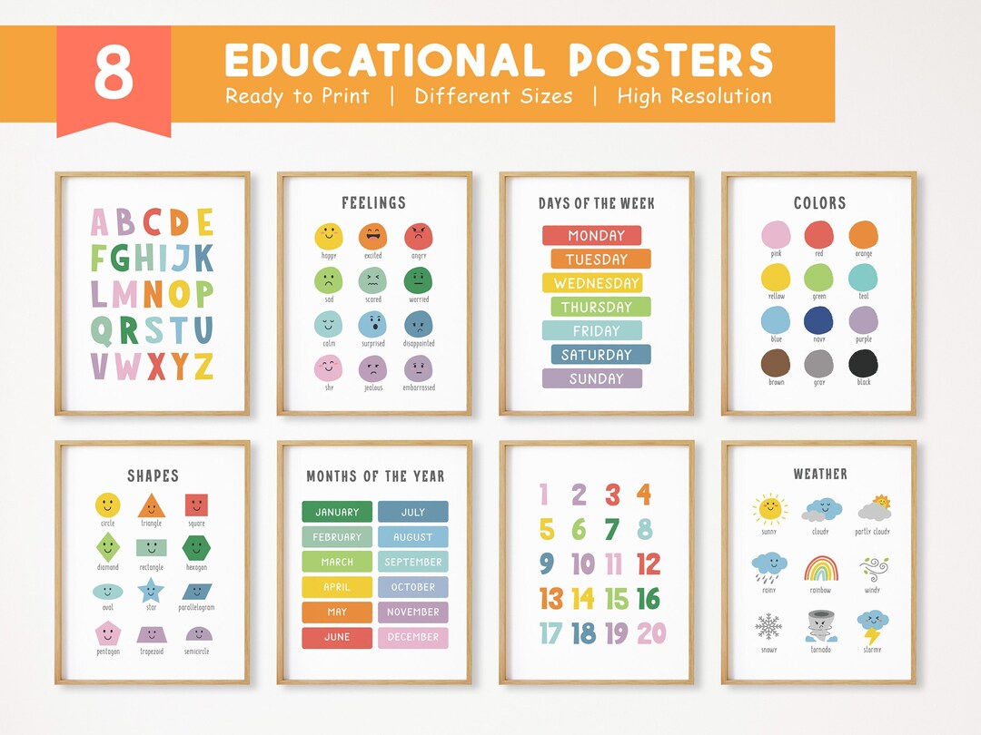 Set of Educational Posters, 8 Homeschool Printable, Montessori ...