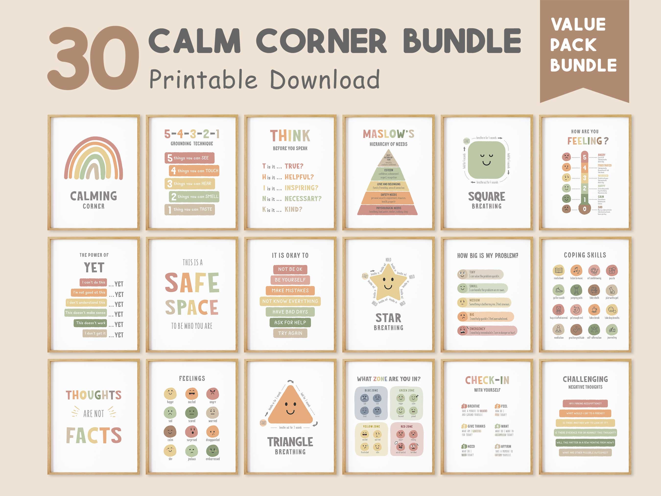 Set of 30 Calming Corner Posters, Calm Down Printable, Classroom Decor ...