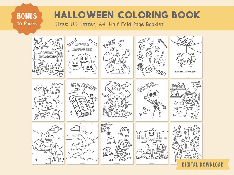 French Halloween Busy Book Printable, French Halloween Coloring Pages ...