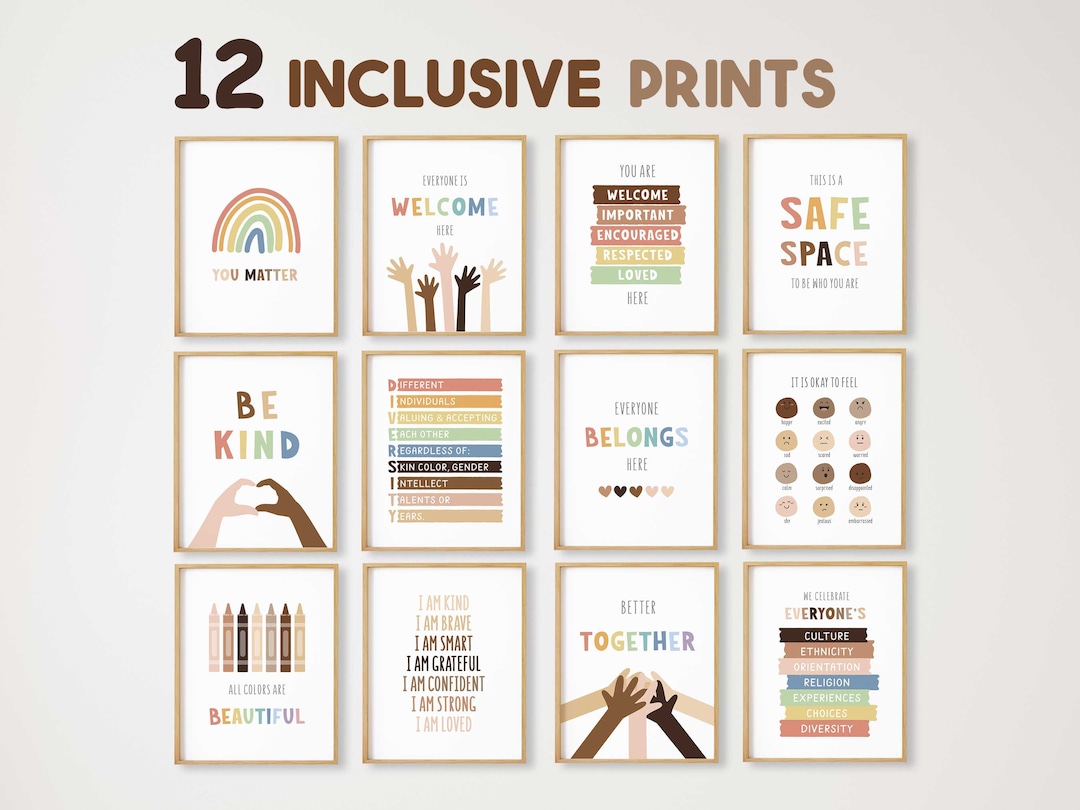 12 Inclusive Posters, Inclusion Prints Wall Art, Inclusive Classroom Decor, Diversity Equality ...