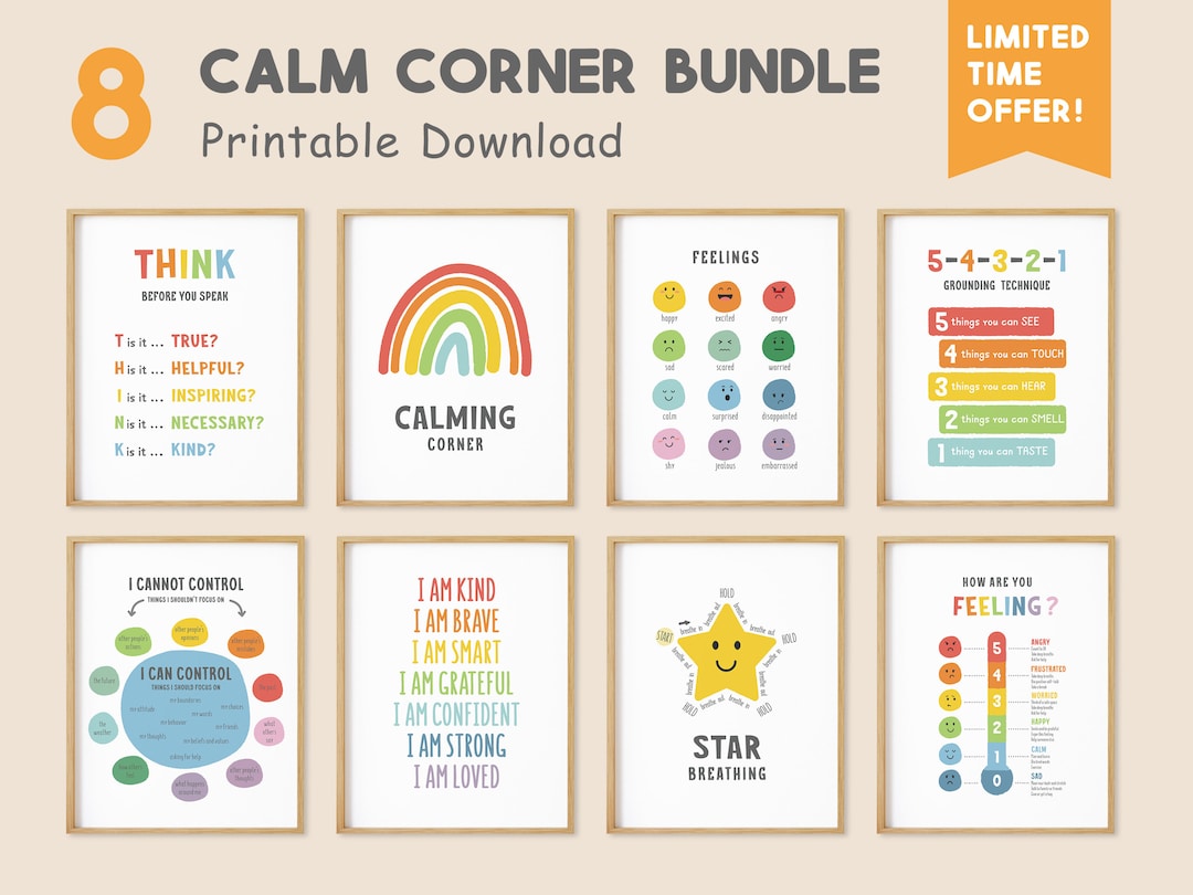 Set of 8 Calming Corner Posters Calm Down Printable Rainbow - Etsy Canada