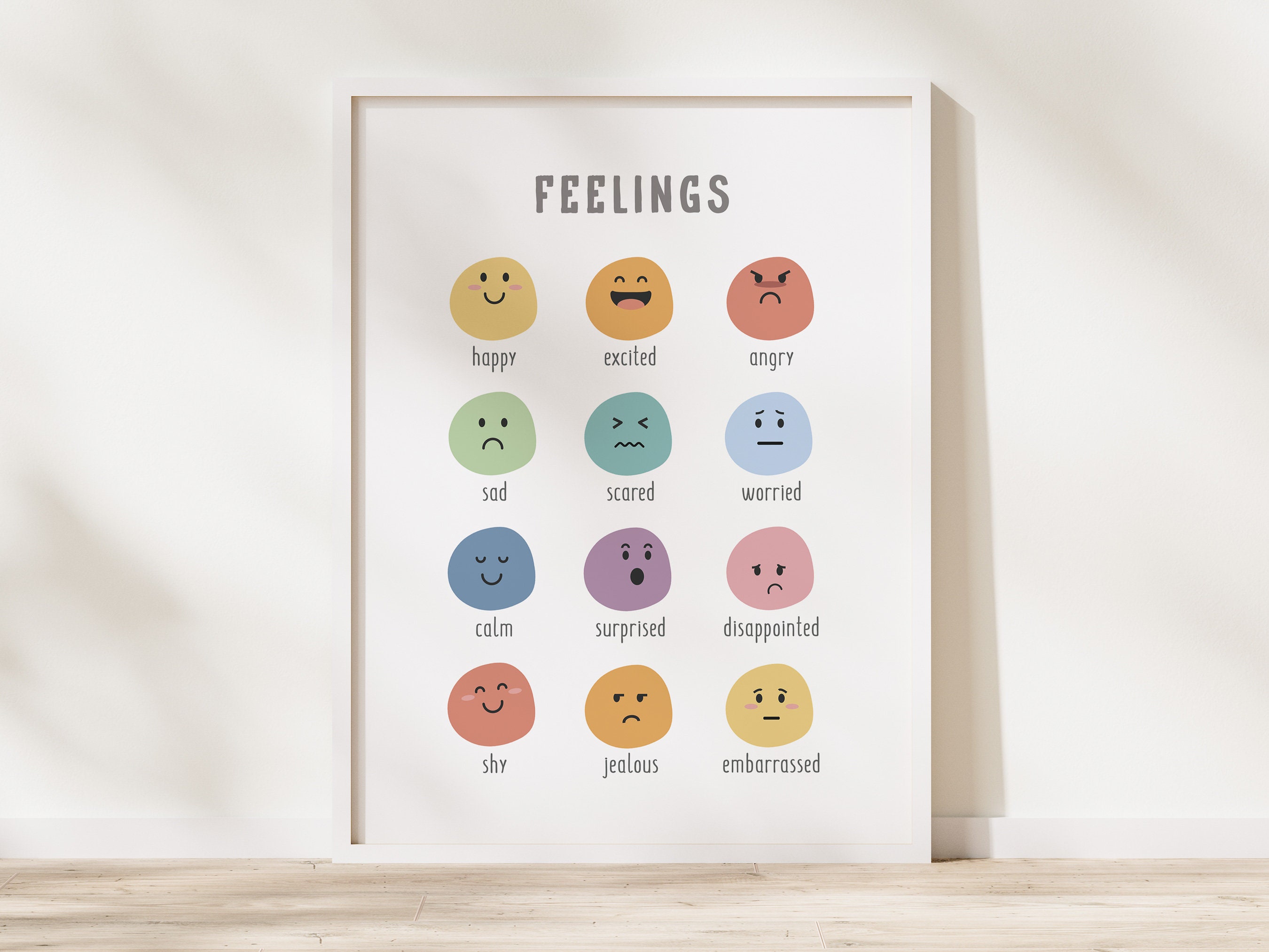Feelings Chart Poster, Montessori Homeschool Decor, Emotions Chart ...