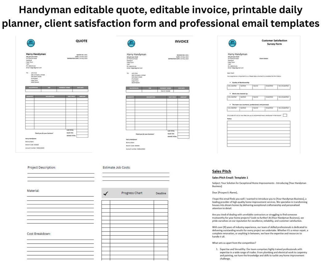 Handyman Editable Quote, Editable Invoice, Printable Daily Planner ...