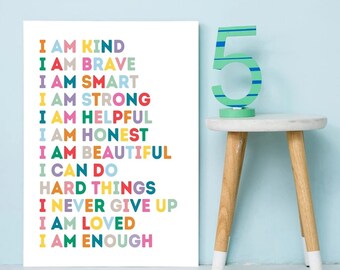 Positive Affirmations for Kids, Boho Classroom Decor, I Am Affirmations ...