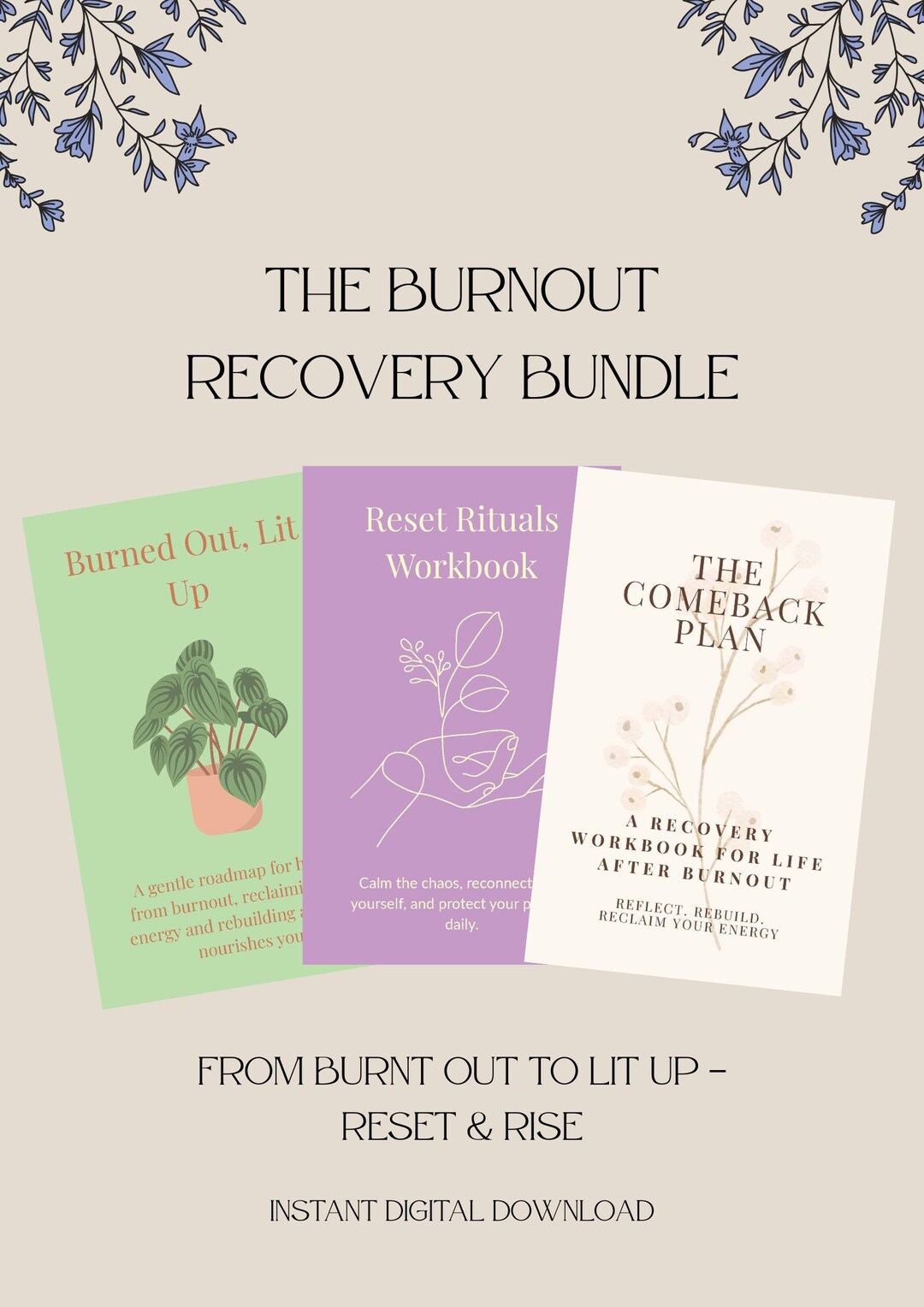 Burnout Recovery Workbook Bundle | 3 Printable Self-care Journals | Digital Burnout, Reset ...