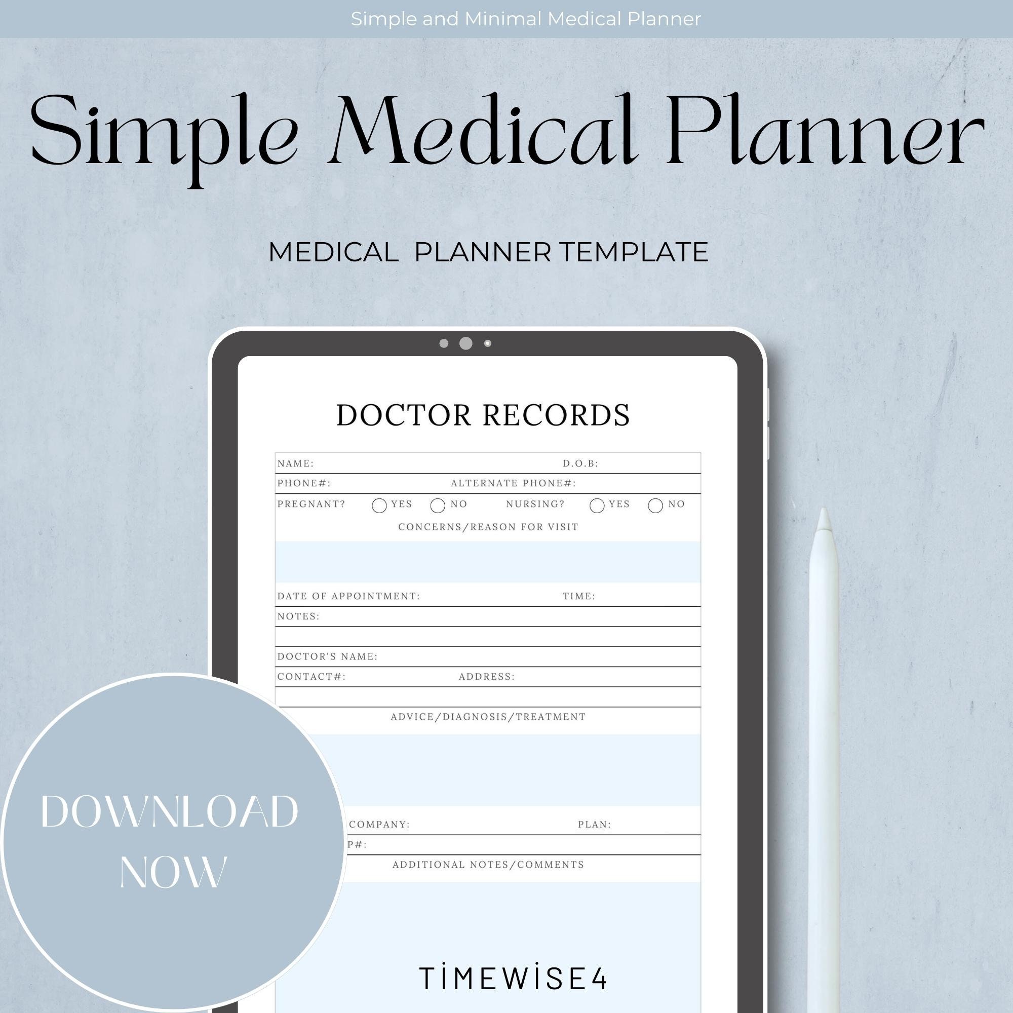 Medical Planner/ Printable PDF/ Digital Download/ Digital Use/ Medical ...