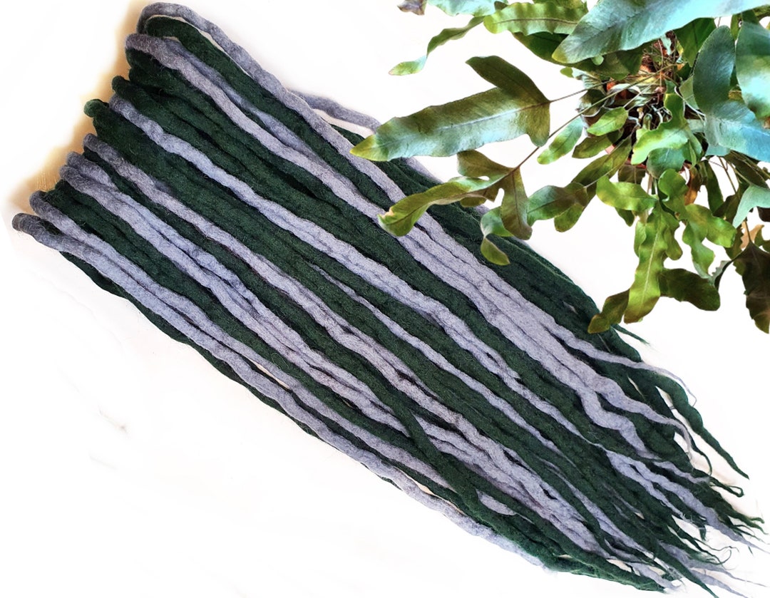 Wool Dreadlocks Dreads DE Extensions Bottle Green Gray Grey Soft Full ...
