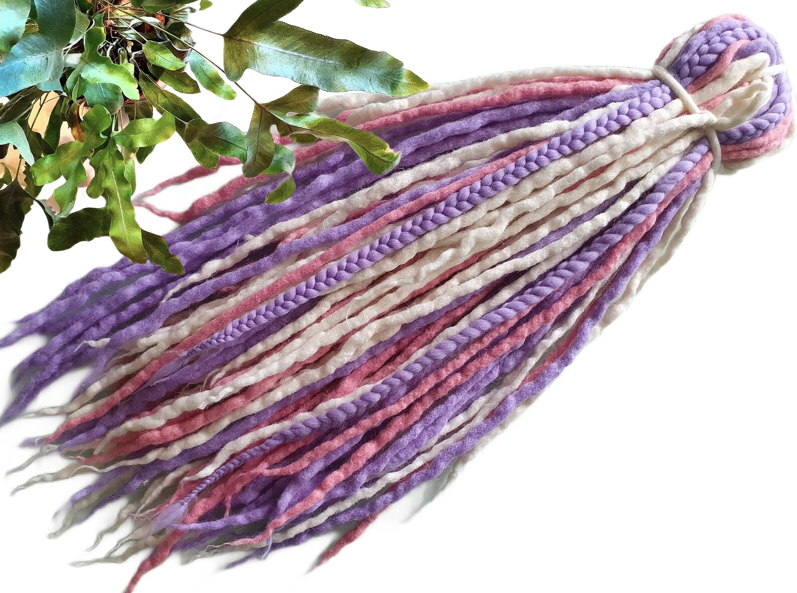 Wool Dreadlocks Dreads DE Extensions Lilac Pink Pastel White Braid Mix ...