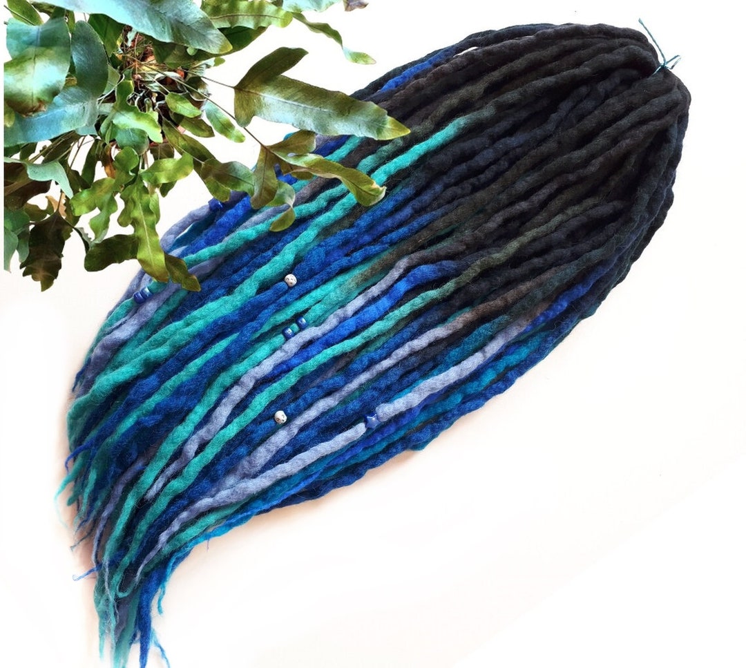 Wool Dreadlocks Dreads DE Extensions Ombre Black Blue Soft Full Set ...