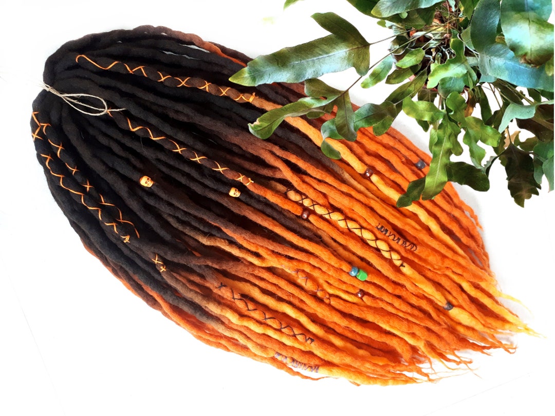 Wool Dreadlocks Dreads DE Extensions Ombre Brown Orange Soft Full Set ...
