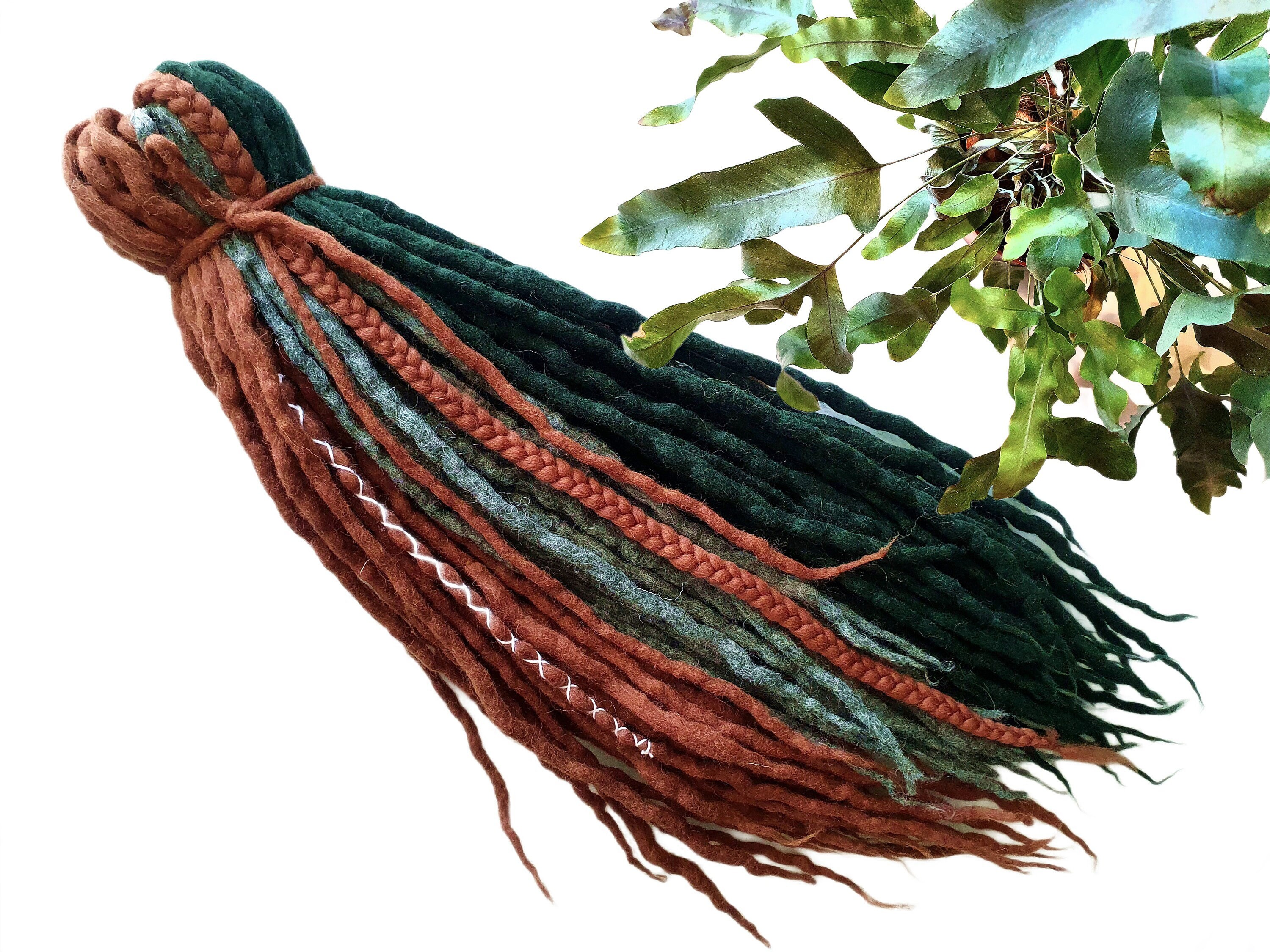 Wool Dreadlocks Dreads DE Extensions Soft Full Set Brown Bottle Green ...