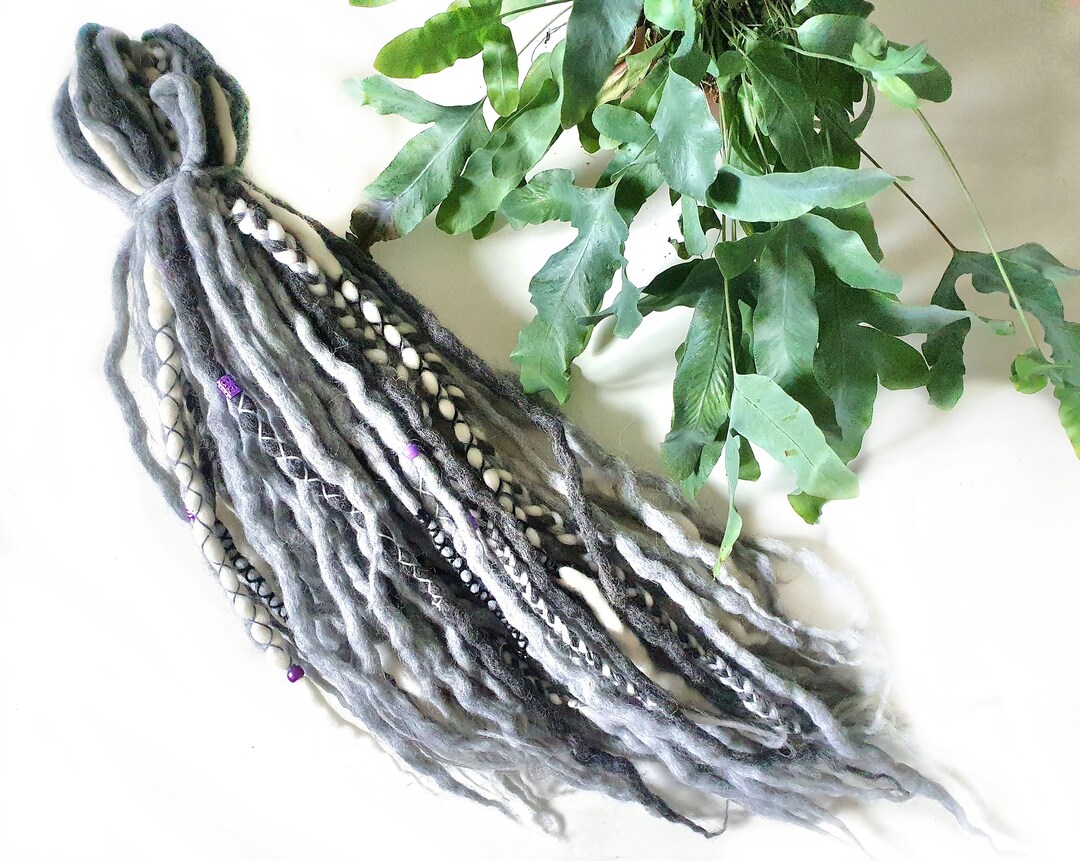 Wool Dreadlocks Dreads DE Extensions Gray Grey Soft Full Set SHORT ...
