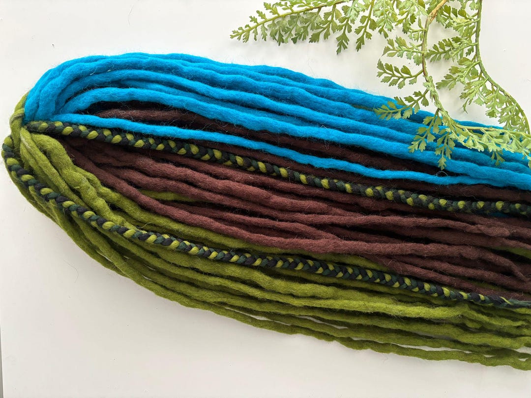 Merino Wool Dreadlocks DE Extensions: Turquoise, Brown, Olive Green Mix ...