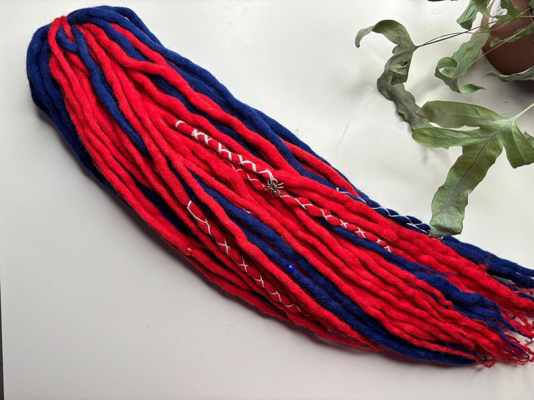 Red & Blue Wool Dreadlocks DE Extensions: Spider Mix, Soft Merino Wool ...