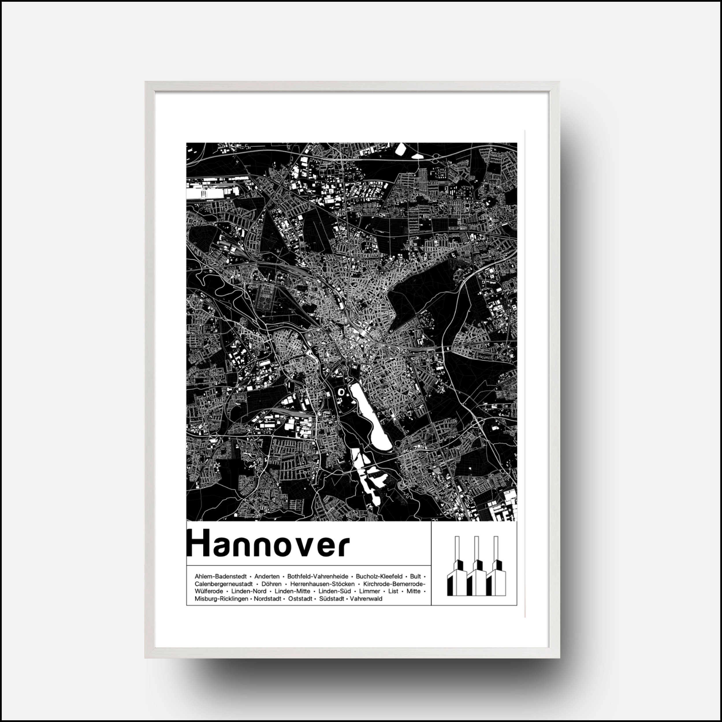 Map of Hanover Posters City Map City Map With the Districts of Hanover ...