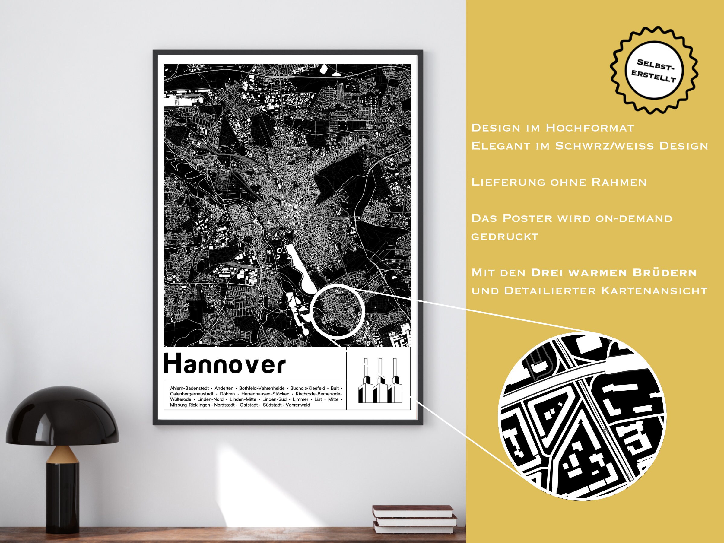 Map of Hanover Posters City Map City Map With the Districts of Hanover ...