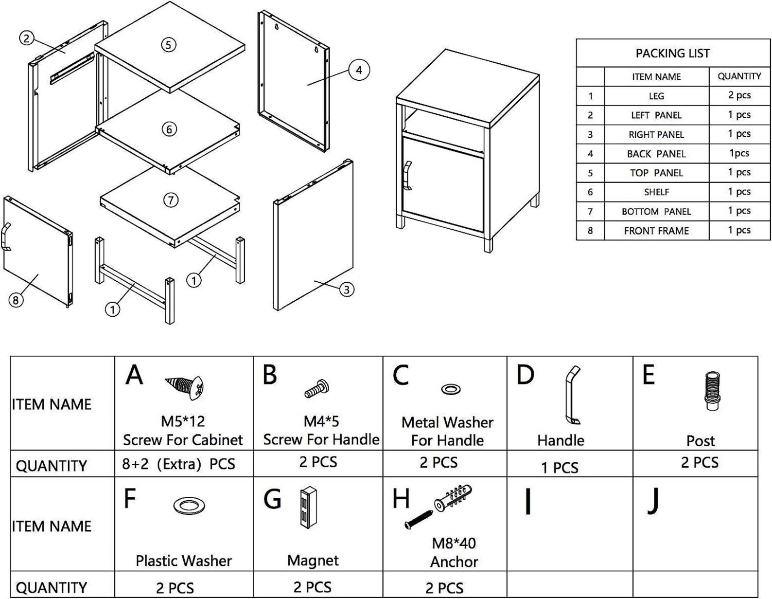 Steel Bedside Table, With Cupboard Compartment, Sturdy, Durable Metal ...