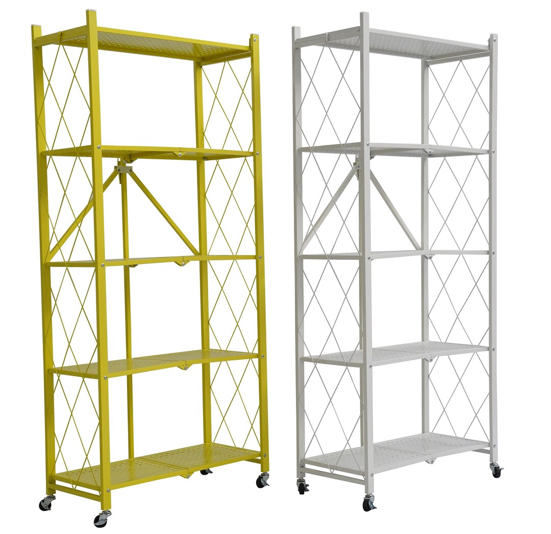 5 Tier Metal Folding Shelf With Wheels. Storage Rack for Bedroom ...