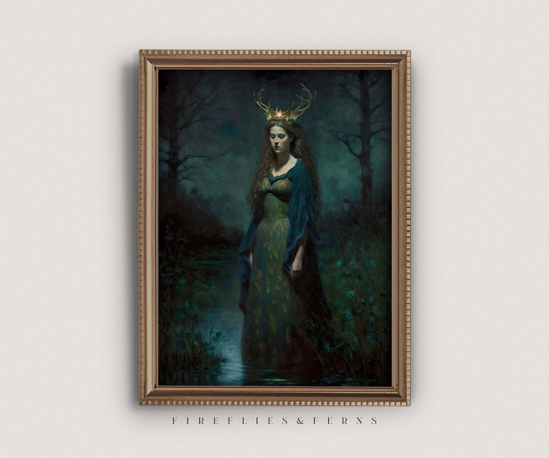 Stag Queen Witchy Pagan Art Print, Dark Cottagecore, Moody Dark ...