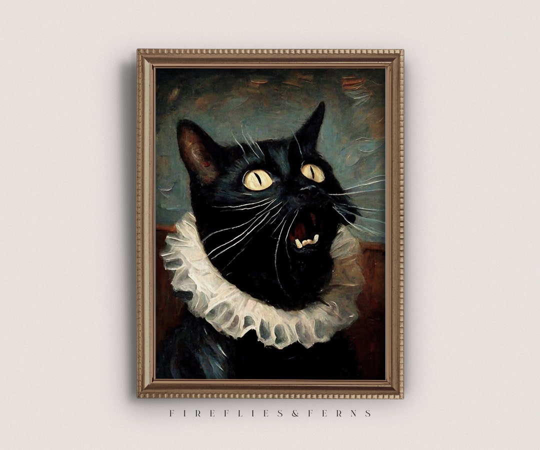 Spooked Whimisical Cat Print, Eclectic Wall Art, Weirdcore Aesthetic ...