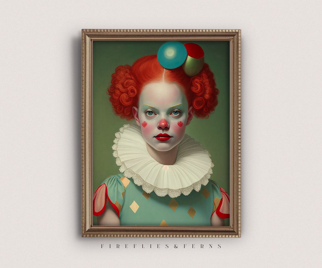 Clown Portrait Clown Vintage Painting, Colorful Clowncore Print ...