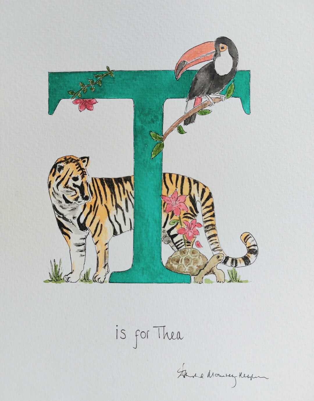 Bespoke Watercolour Initial Illustration | Illustrated Child's Initial ...