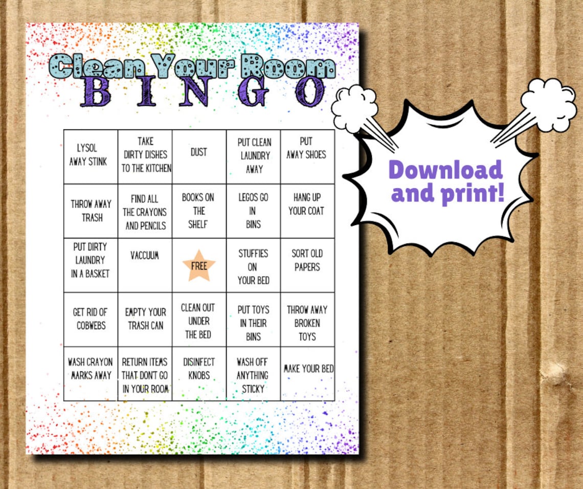 Clean Your Room Bingo, Chore Chart for Clean Room, Clean up Game - Etsy
