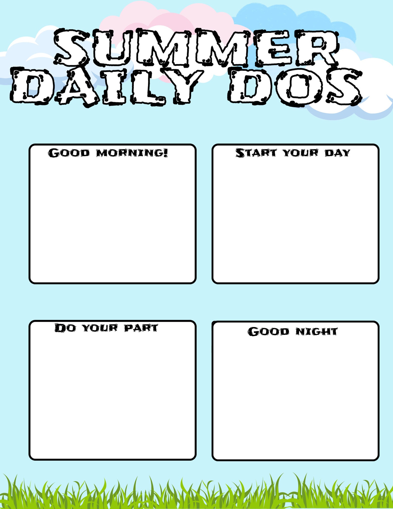 Summer Daily Dos Chart, Summertime to Dos for Kids, Kid Activity Chart ...