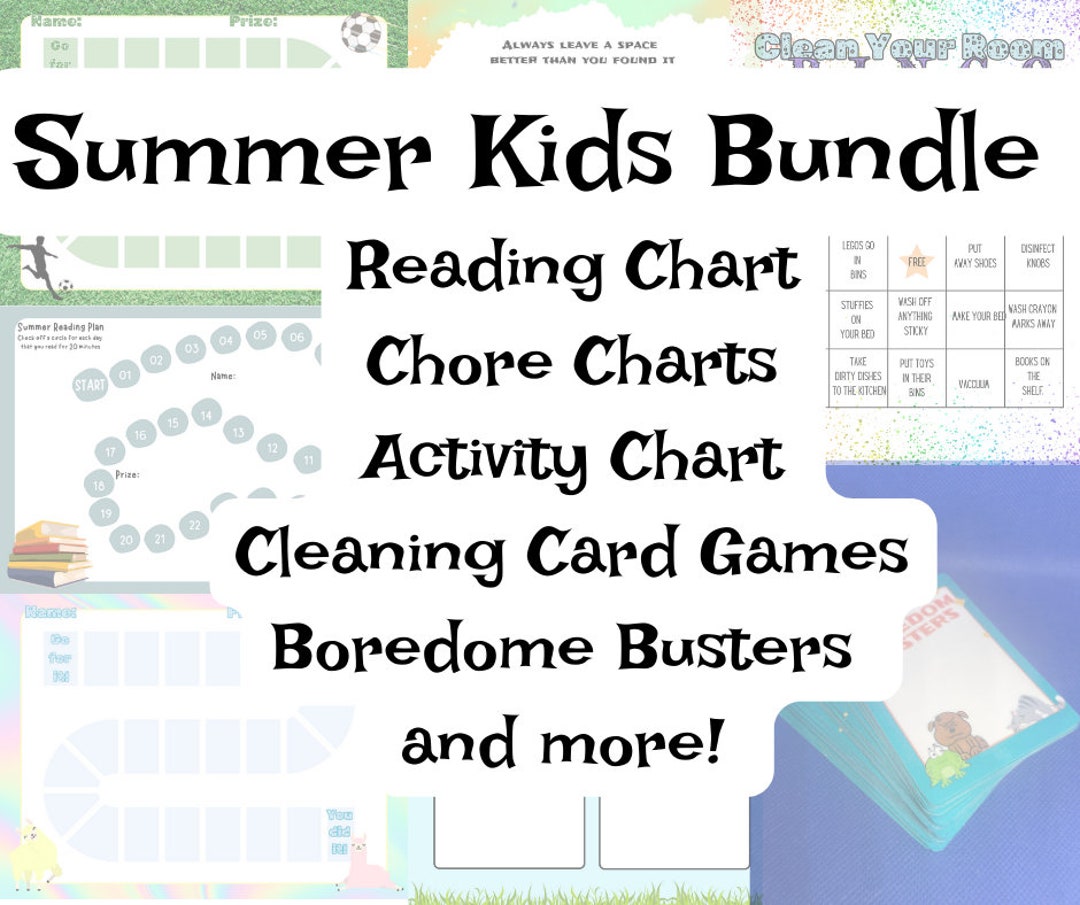 Kids Summer Bundle of Chore Charts, Cleaning Games, and Reading Chart ...