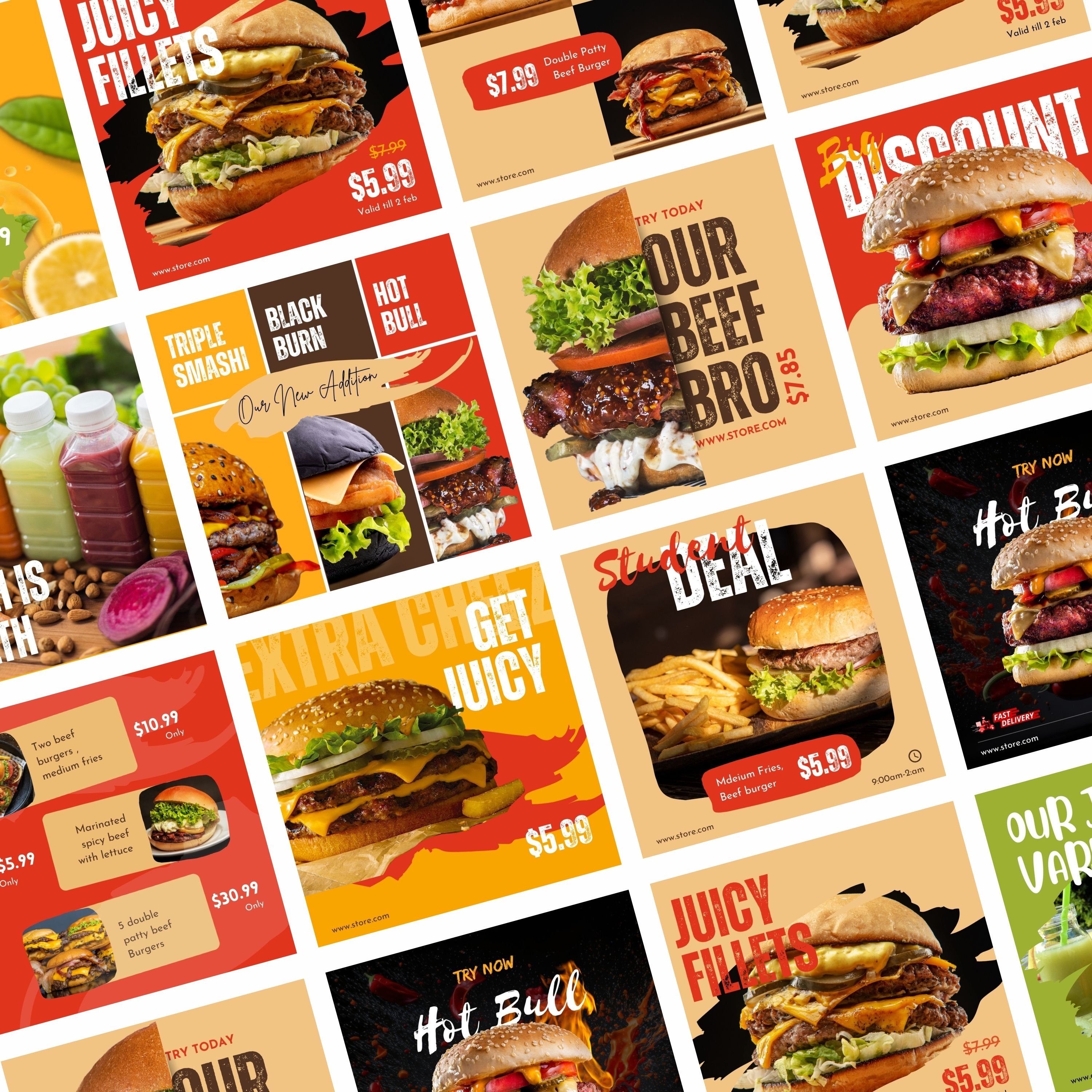 10 Premium Burgers Instagram Templates | Fastfood Canva Instagram ...