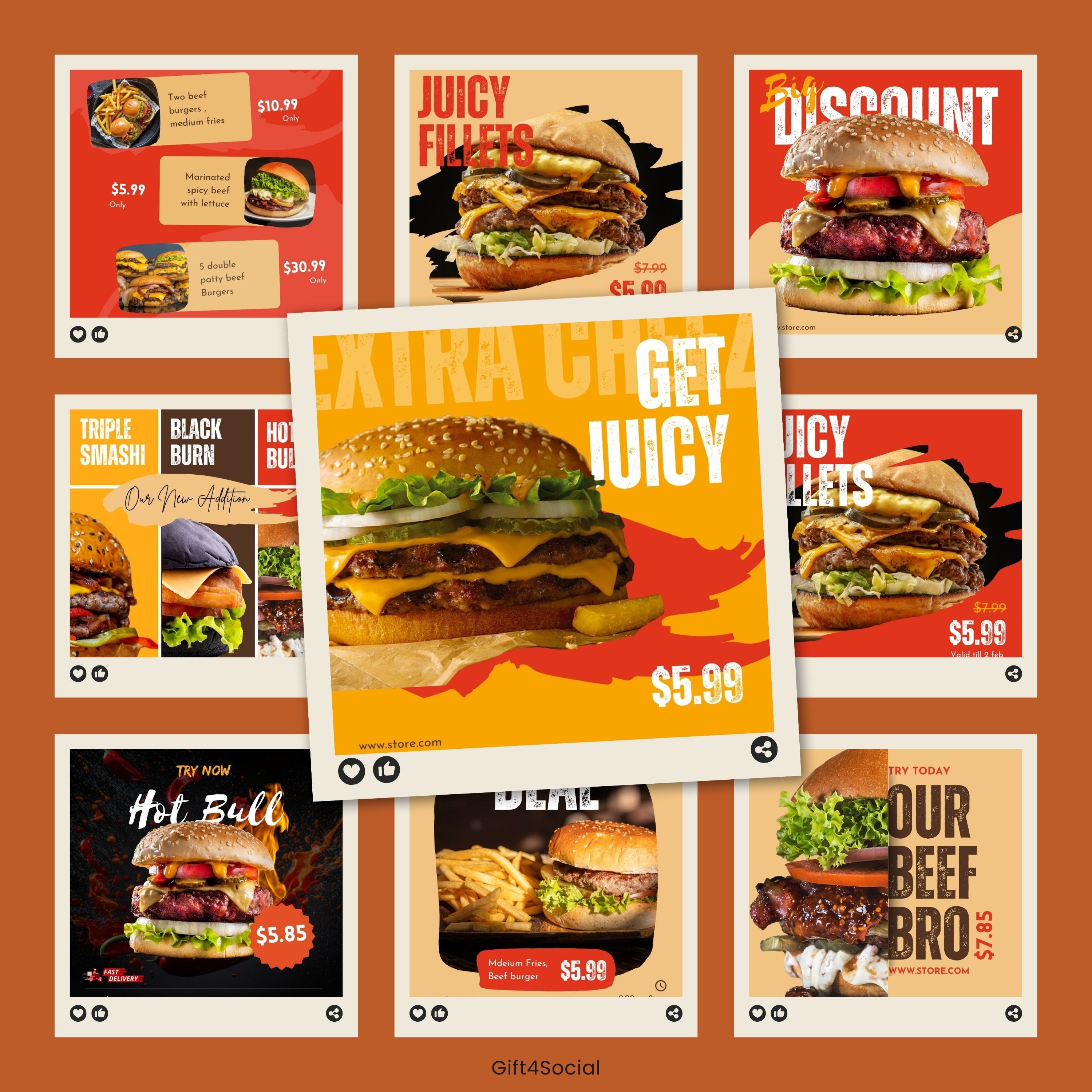 10 Premium Burgers Instagram Templates | Fastfood Canva Instagram ...