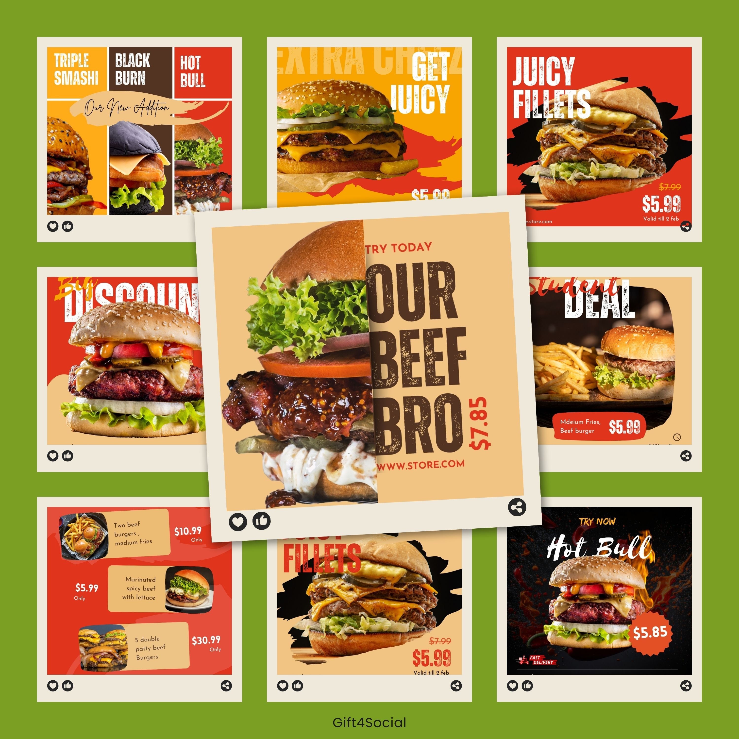10 Premium Burgers Instagram Templates | Fastfood Canva Instagram ...