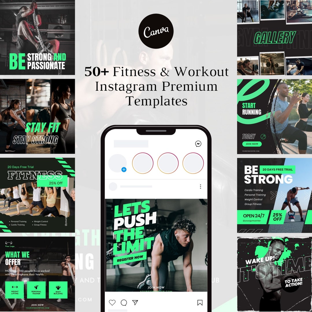 50 + Fitness Instagram Templates Pack | Workout Instagram Posts | Canva ...