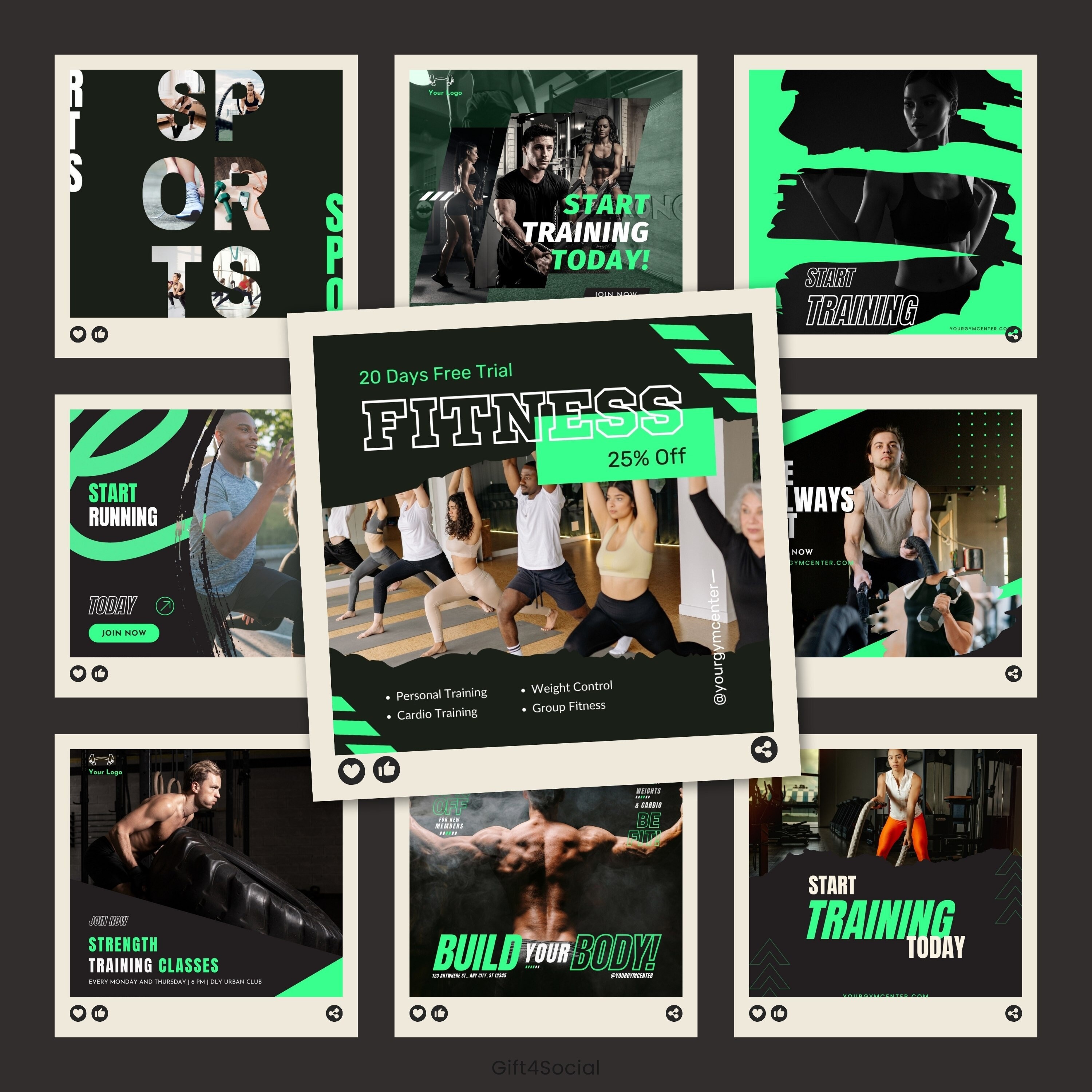 50 + Fitness Instagram Templates Pack | Workout Instagram Posts | Canva ...