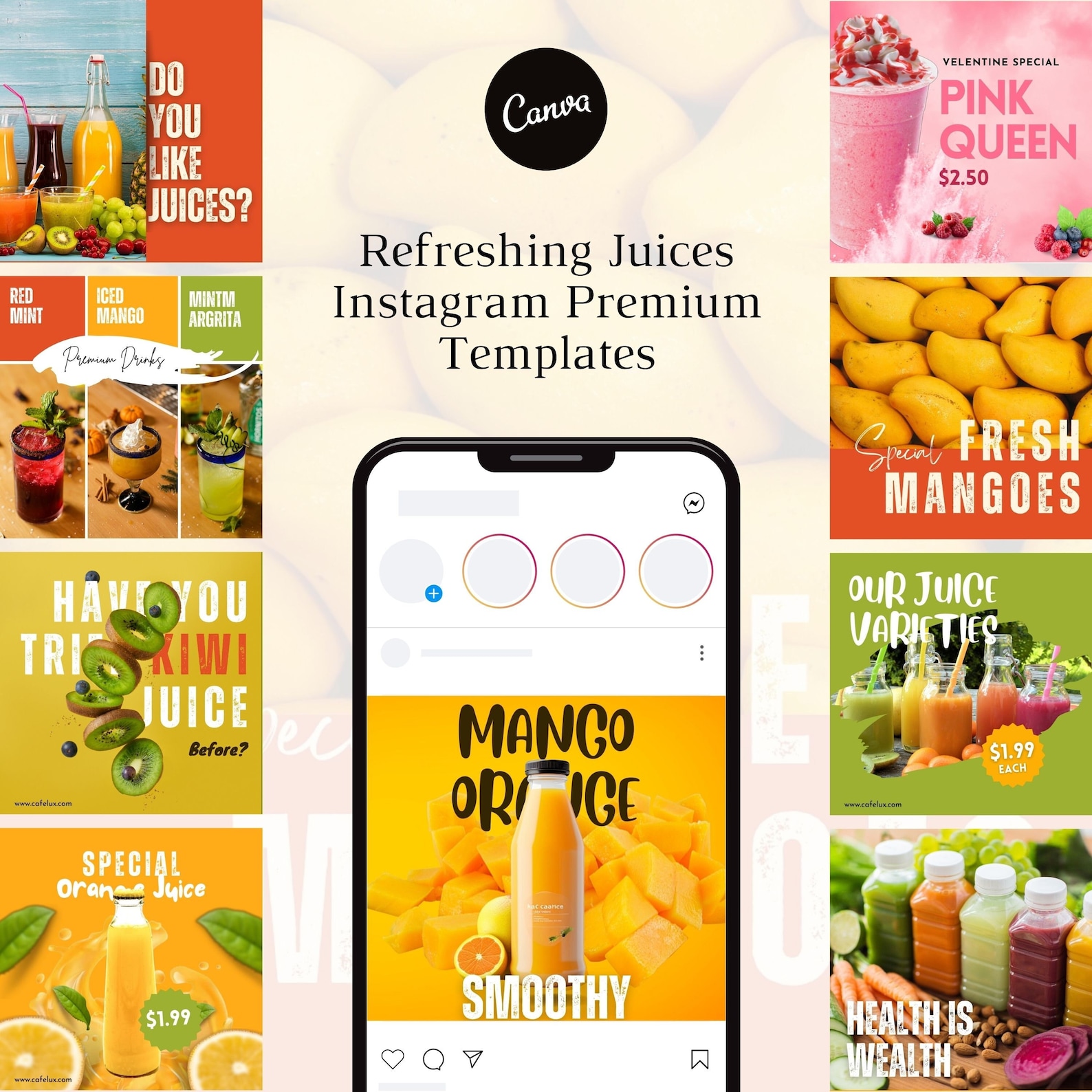 10 Juices Instagram Templates | Refreshing Drinks Canva Instagram ...
