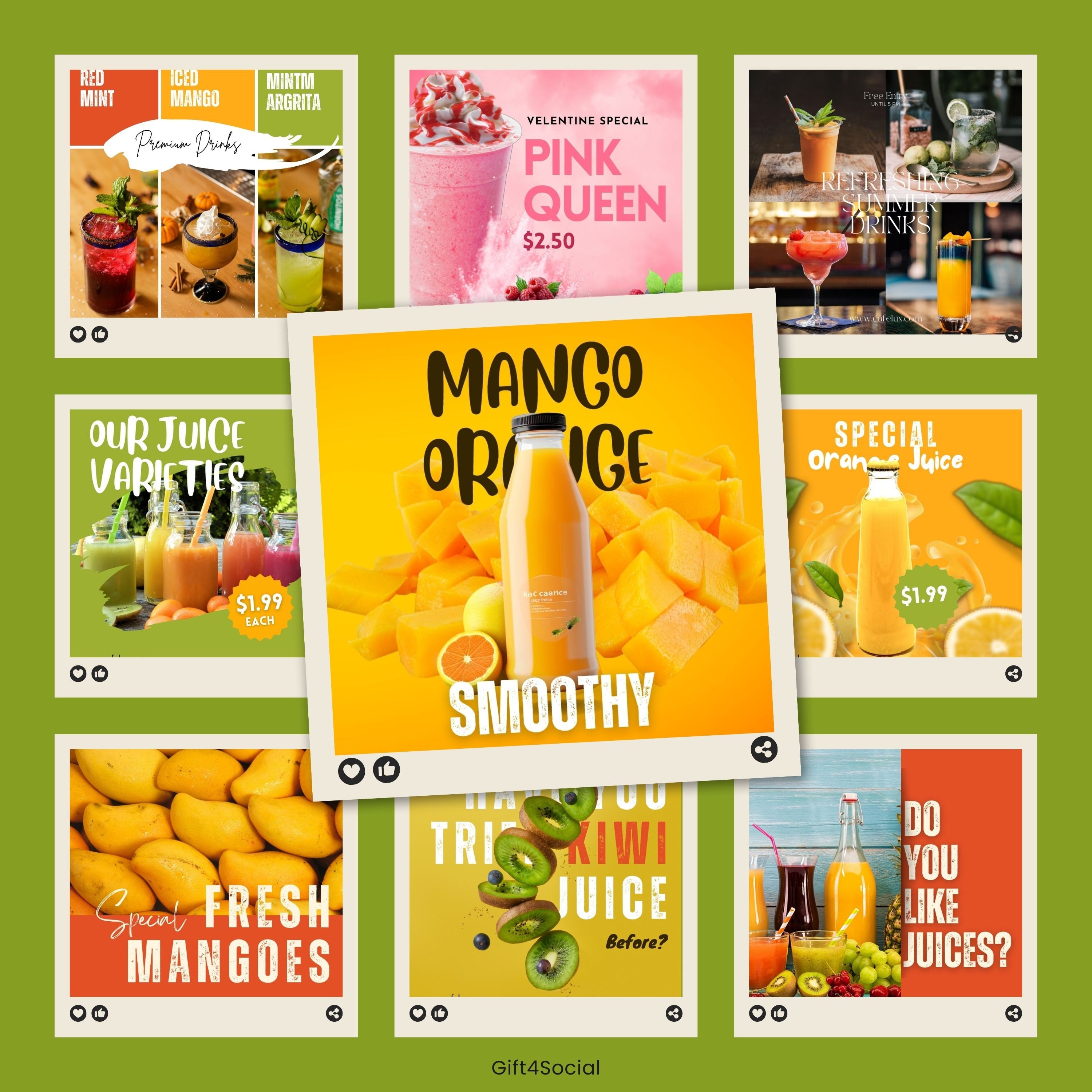 10 Juices Instagram Templates | Refreshing Drinks Canva Instagram ...